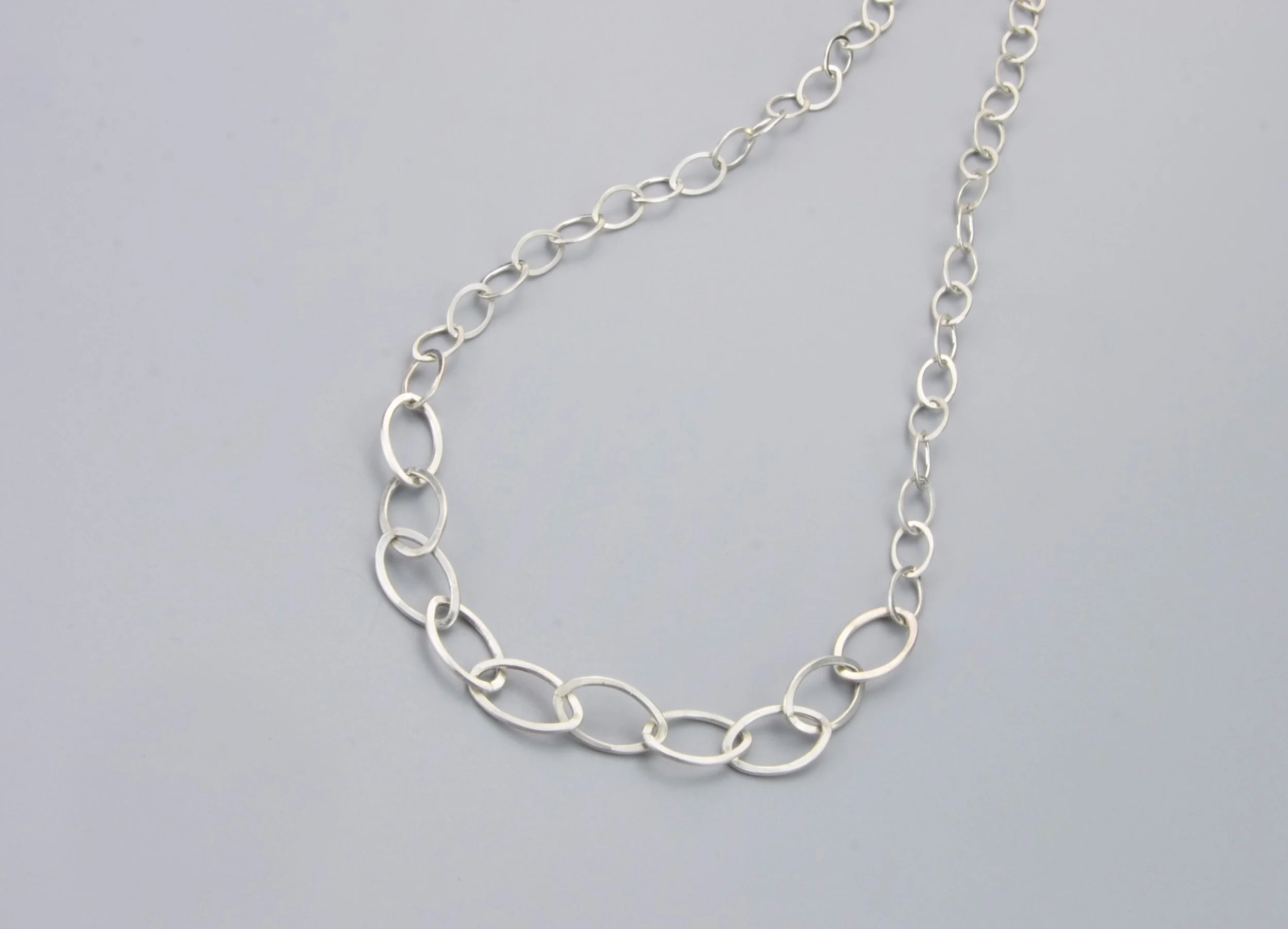Graduated 925 silver chain necklace. Hand hammered links with a hand ...