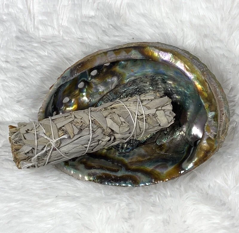 Mini Abalone Shell With Sage Leaves — Saged Stone