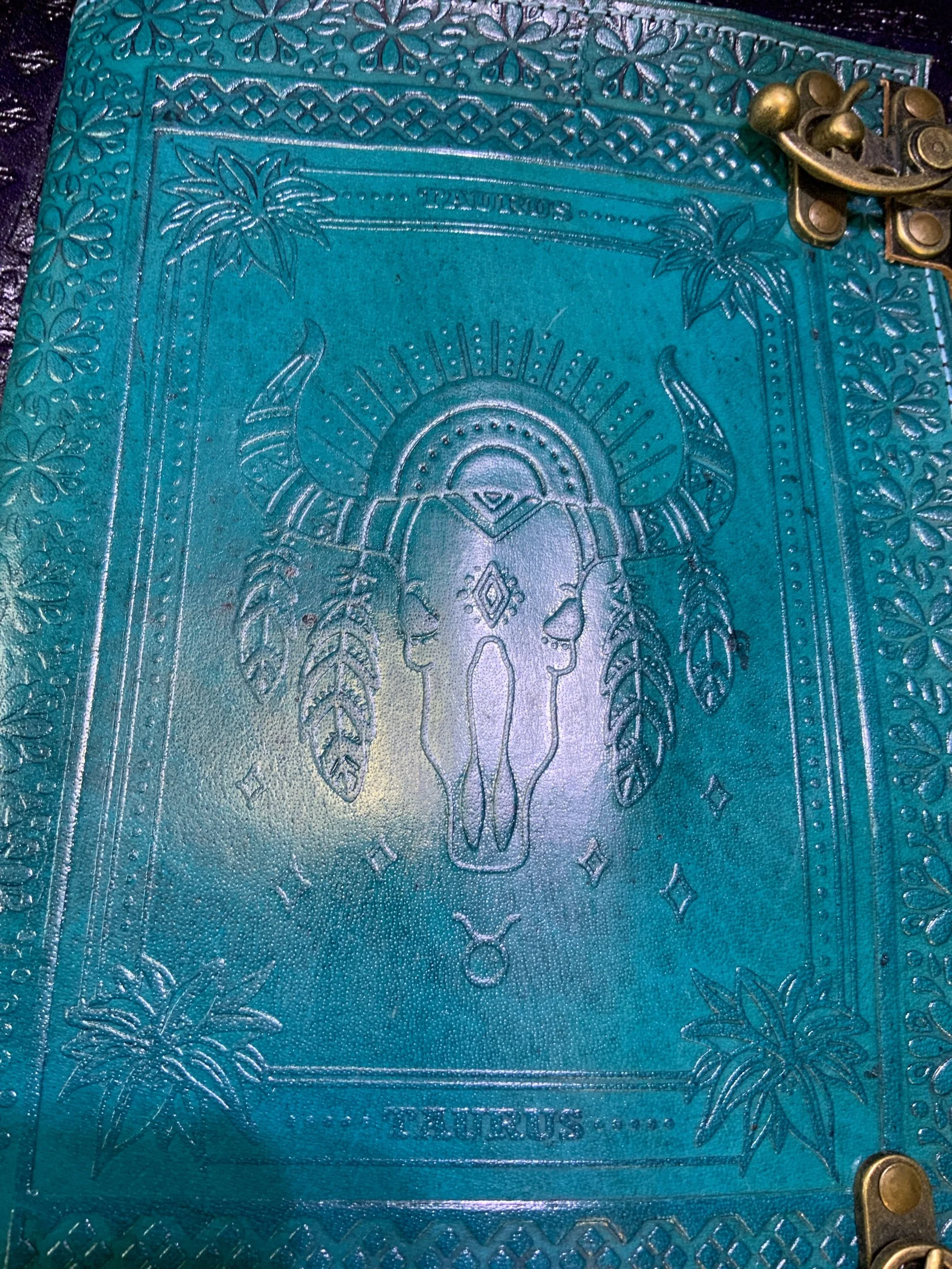 7 x 10 turquoise Taurus leather journal — The Selene Underground