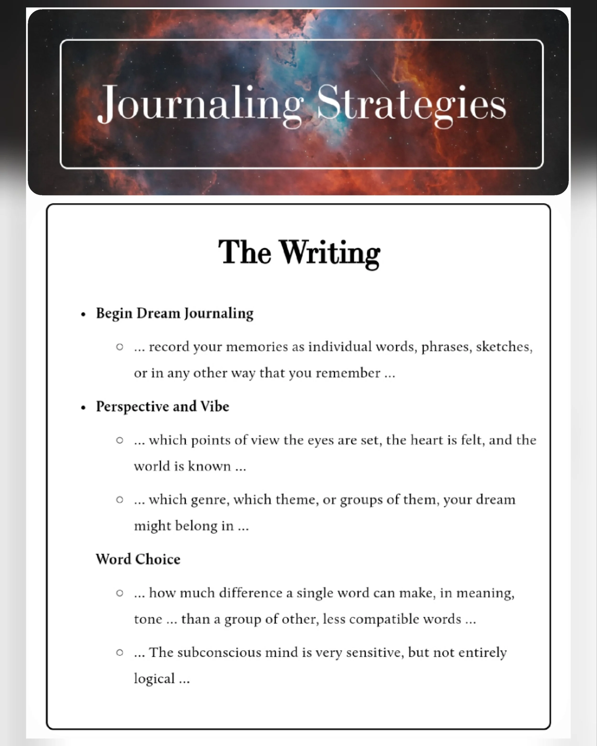 Construct - Journaling Strategies — VISIONS