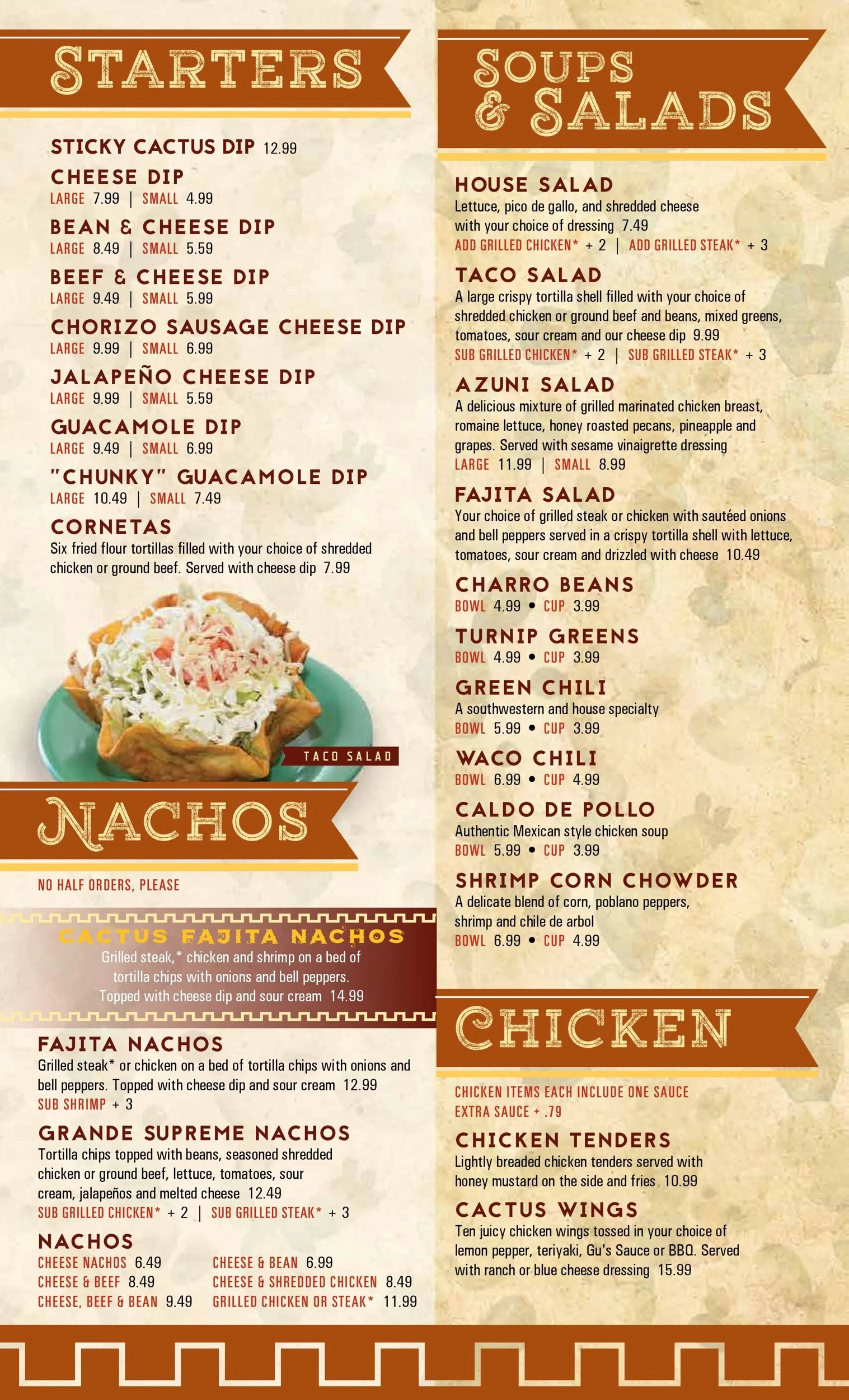 Cactus Mexican Restaurant Menu