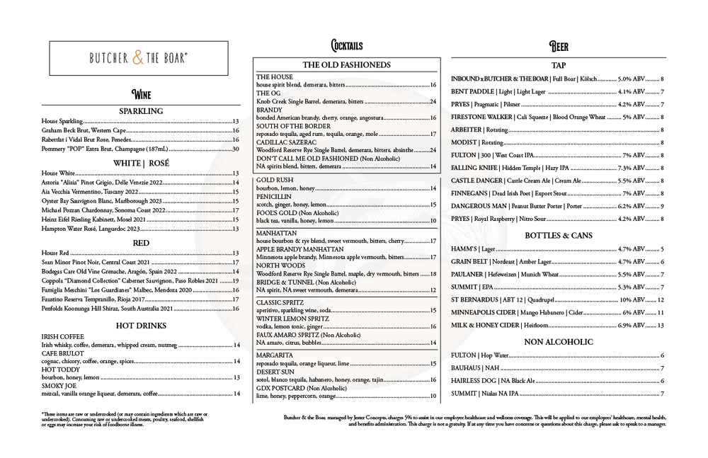 Drinks — Butcher and the Boar