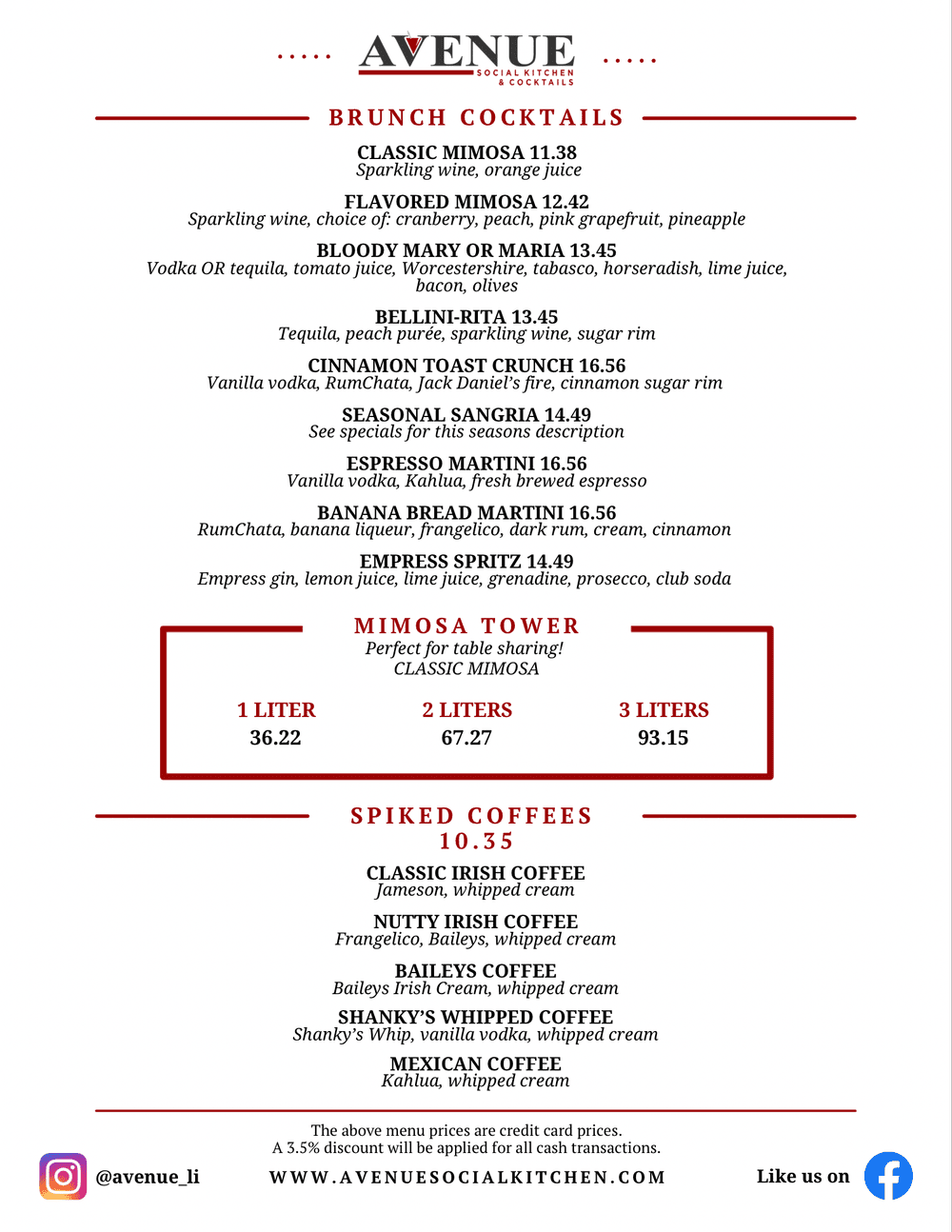 Brunch Menus — Avenue Social Kitchen & Cocktails
