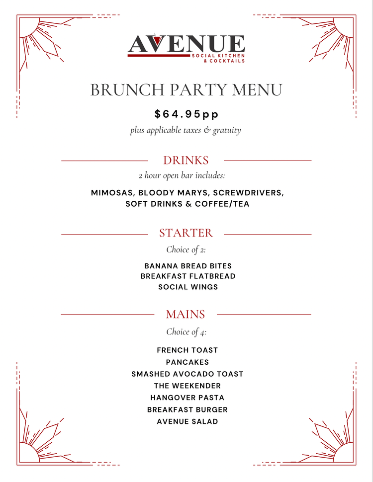 Dinner & Brunch Party Menu — Avenue Social Kitchen & Cocktails