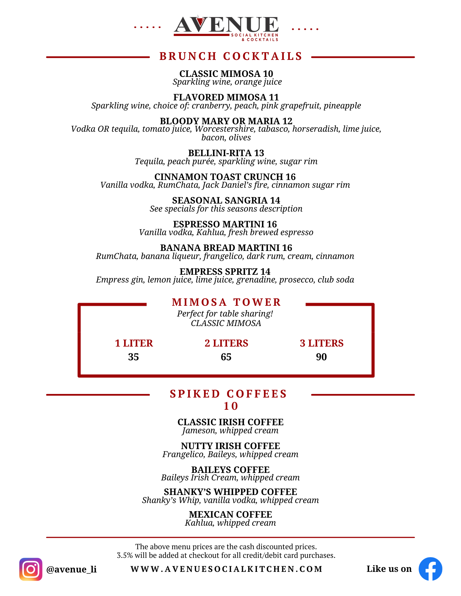 Brunch Menus — Avenue Social Kitchen & Cocktails