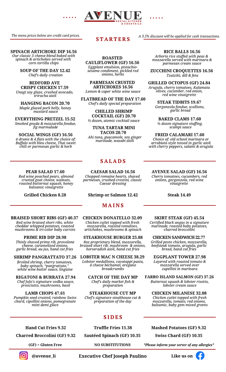 Dinner Menus — Avenue Social Kitchen & Cocktails