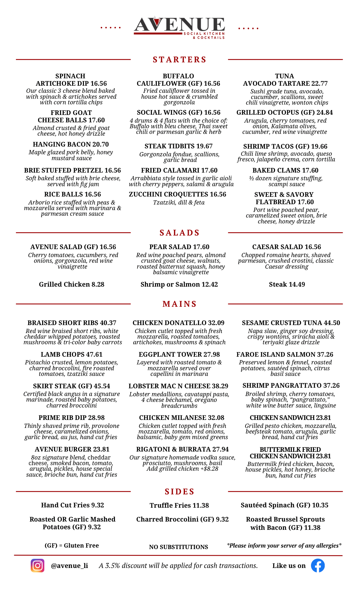 Dinner Menus — Avenue Social Kitchen & Cocktails