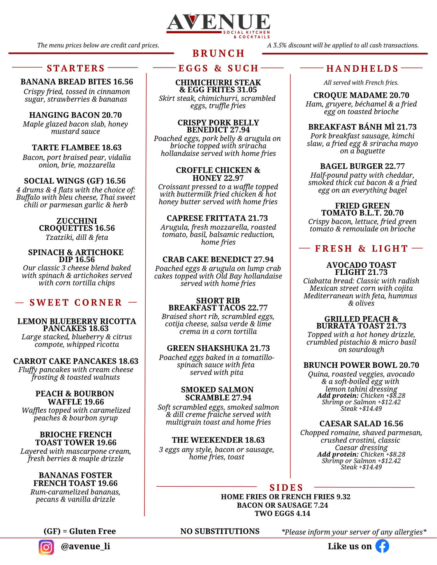 Brunch Menus — Avenue Social Kitchen & Cocktails