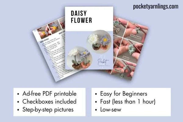 Free Crochet Daisy Flower with Stalk Pattern — Pocket Yarnlings ...