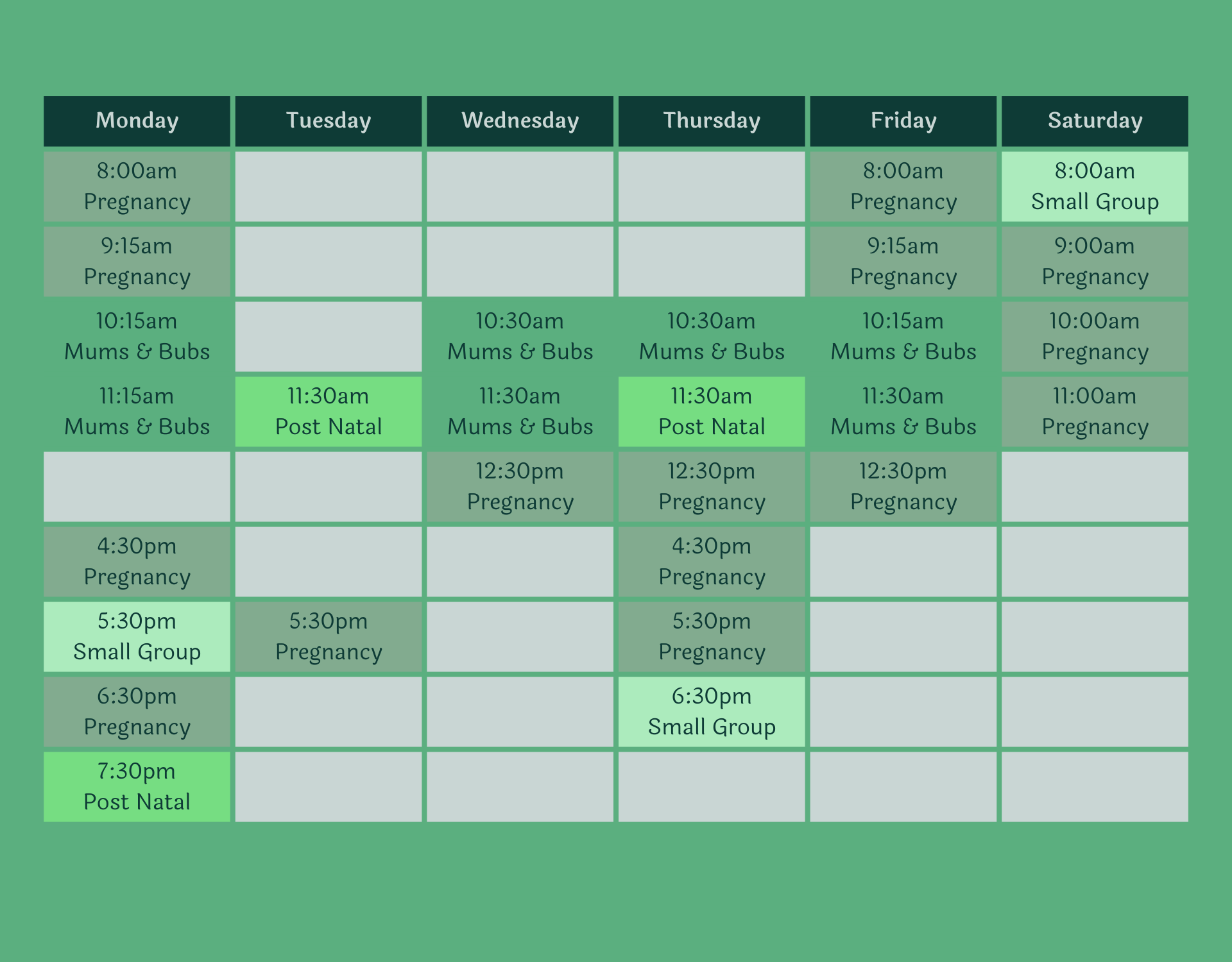 Pilates Timetable — Collection Motion Health Website