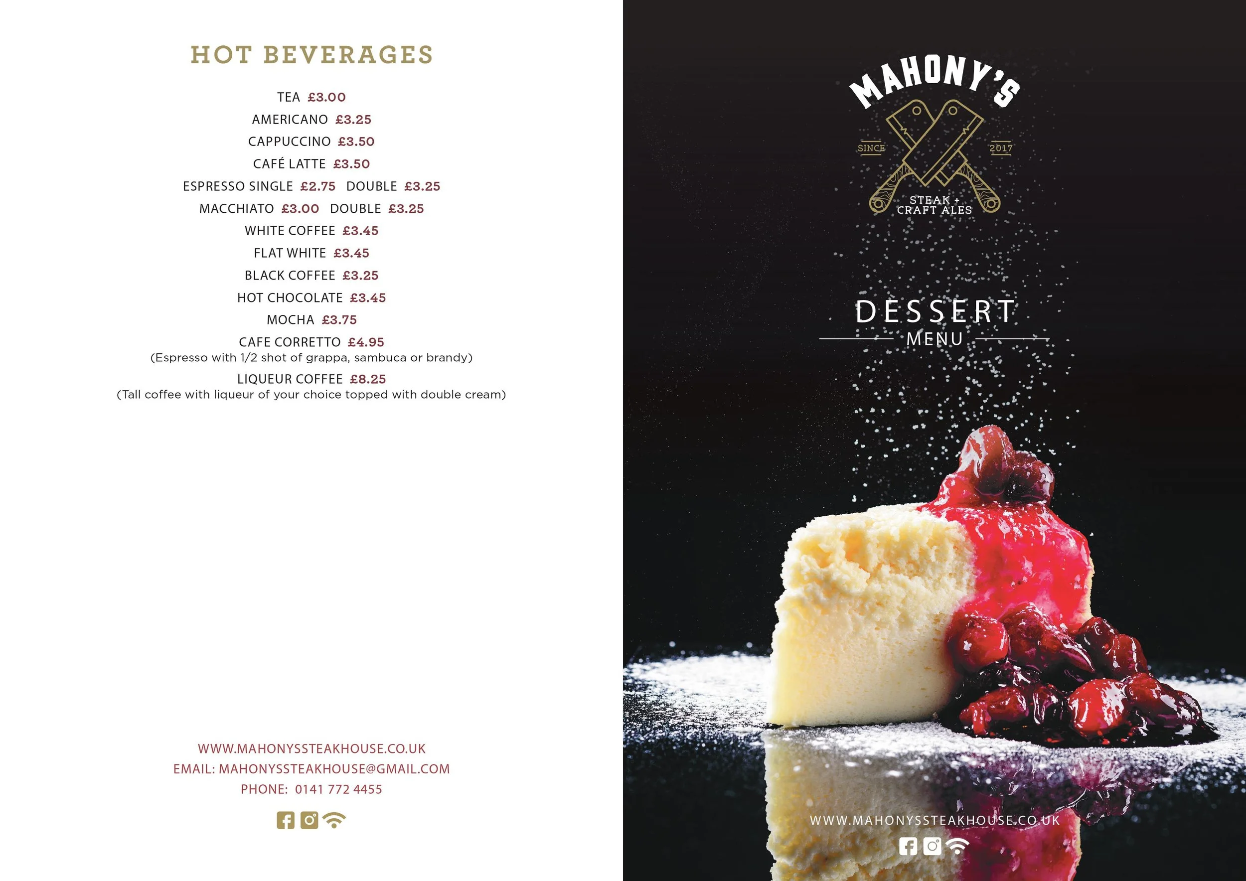 Our Menu's — Welcome to Mahony's