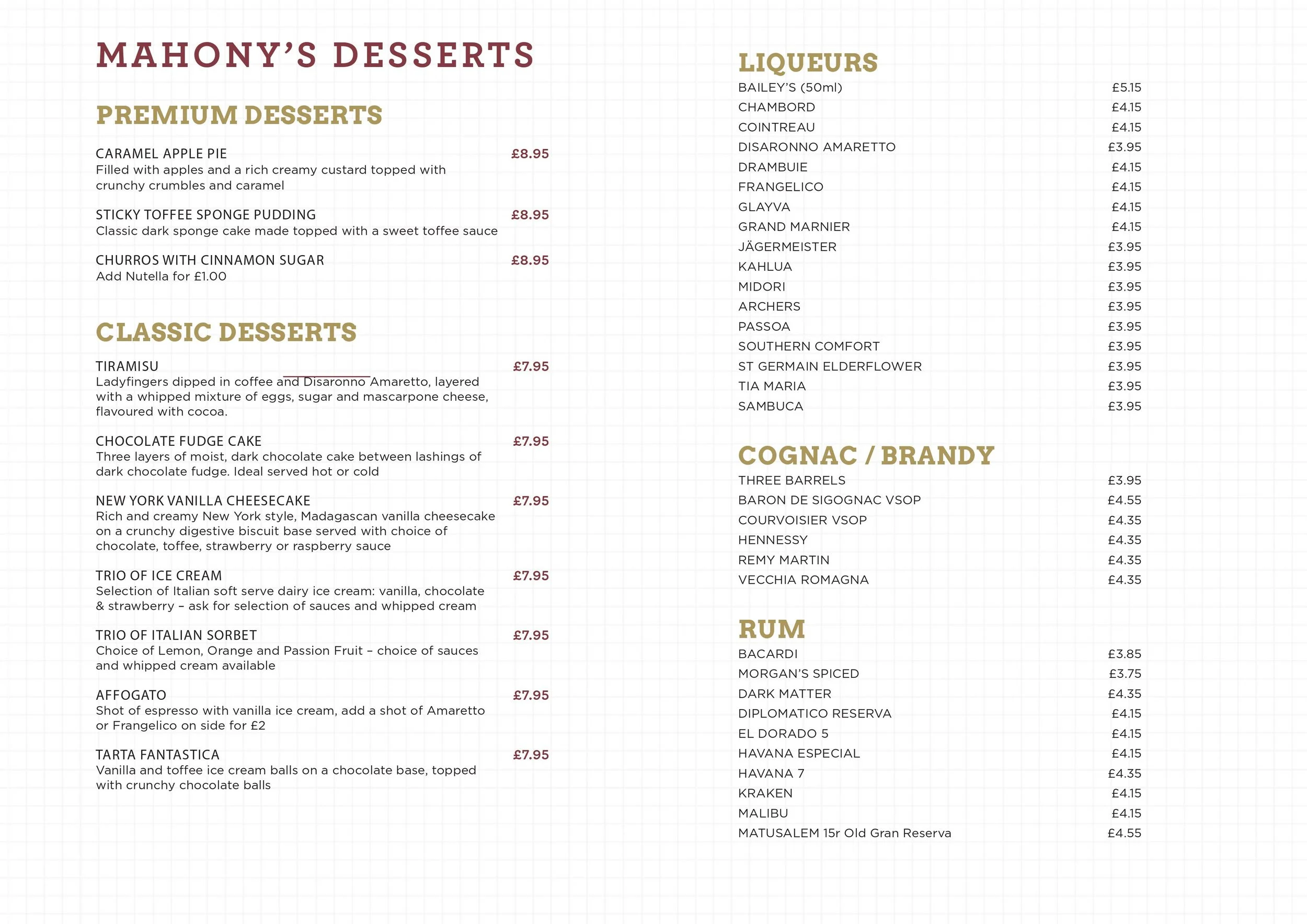 Our Menu's — Welcome to Mahony's