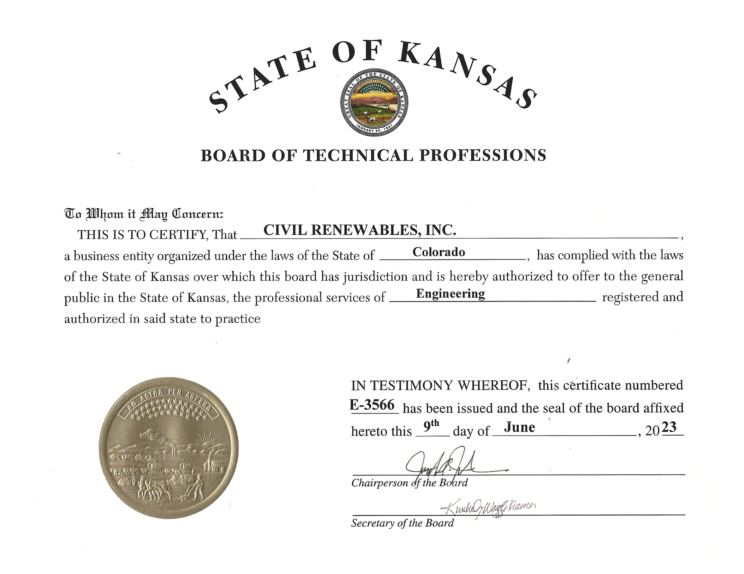 Licensing — Civil Renewables, Inc.