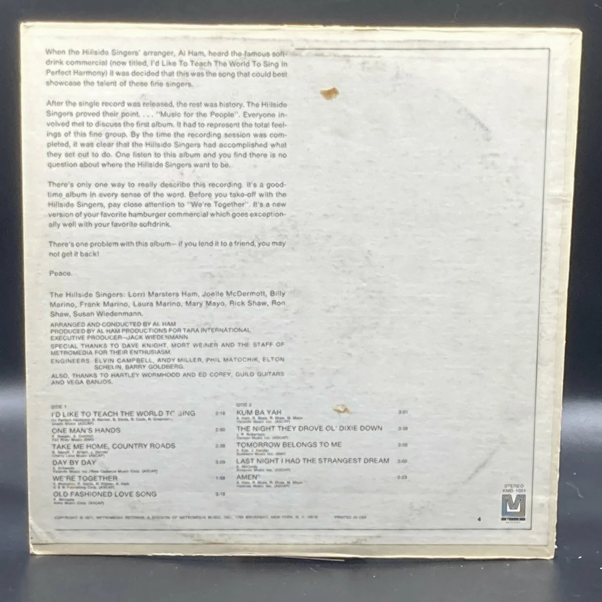 The Hillside Singers - I'd Like To Teach The World To Sing 12" vinyl ...