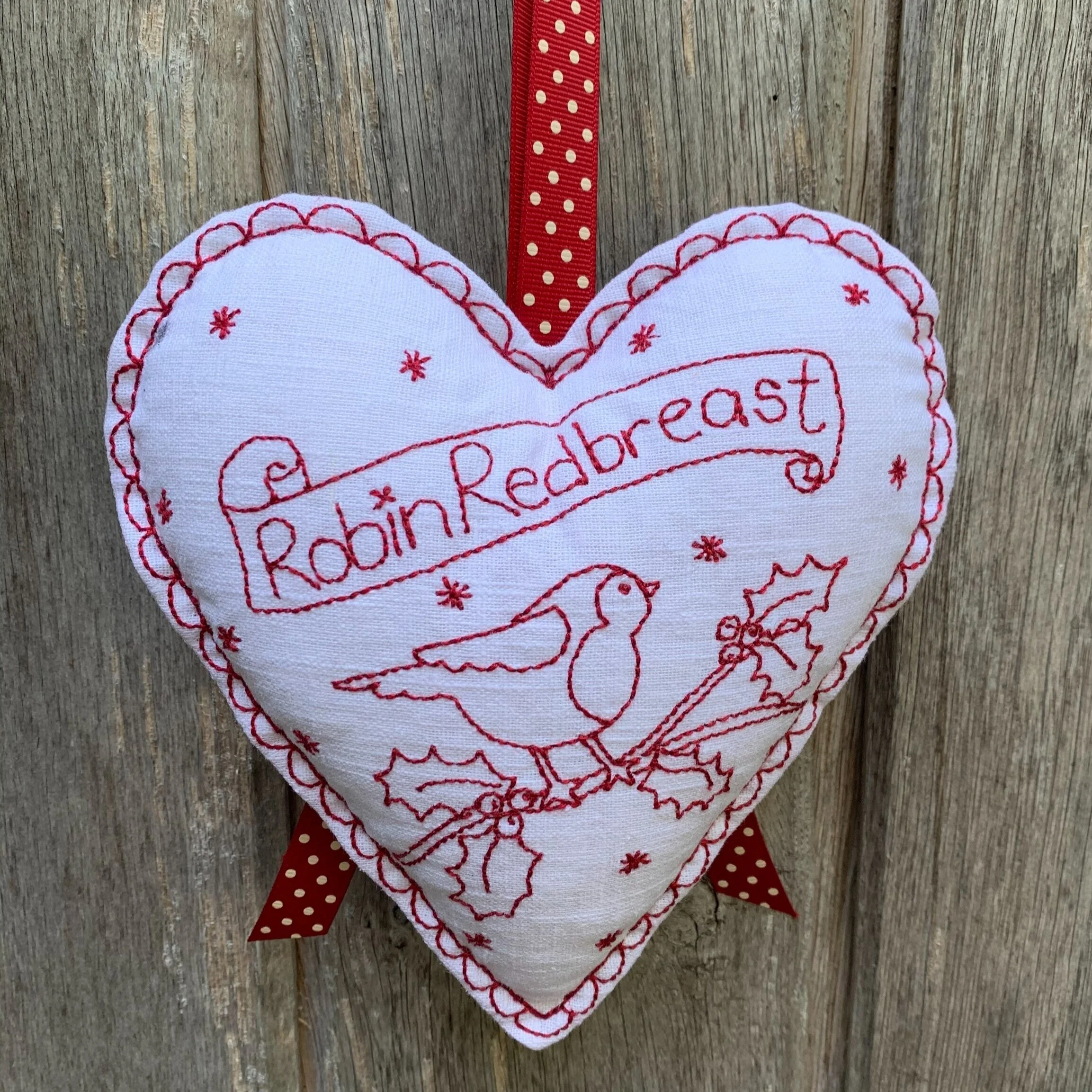 Snowy Night's Redwork Cushion Pattern — Dandelion Designs by Mandy Shaw