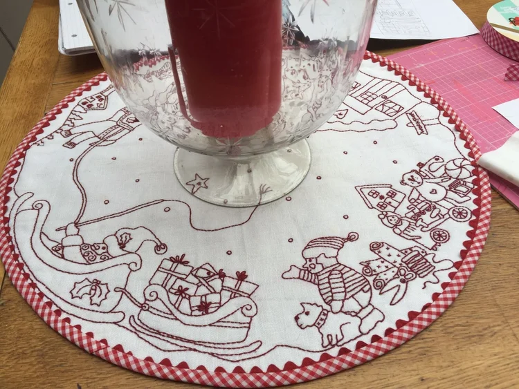 Snowy Night's Redwork Cushion Pattern — Dandelion Designs by Mandy Shaw