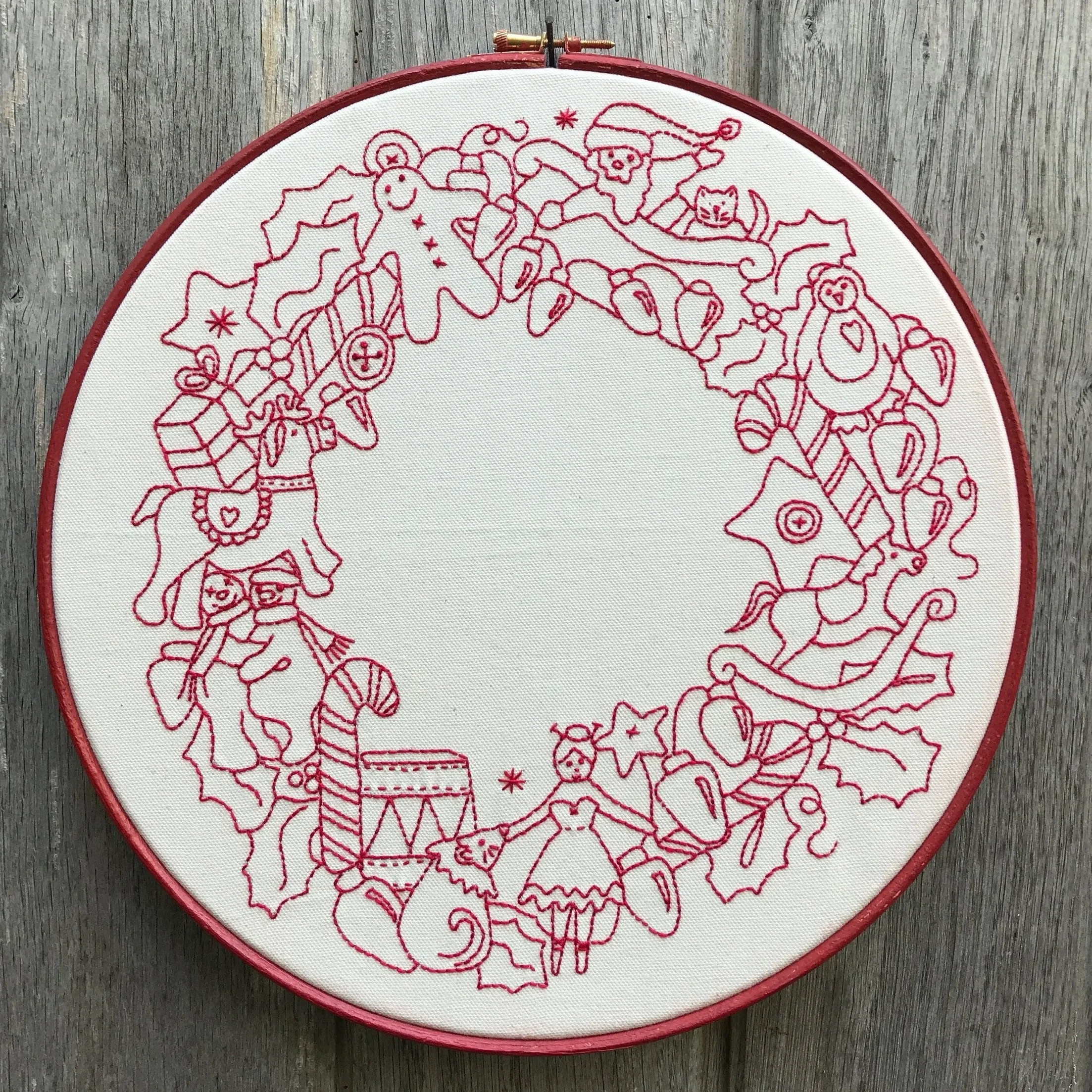 Mini Redwork Decorations Pattern - Gingerbread, Snowman & Reindeer ...