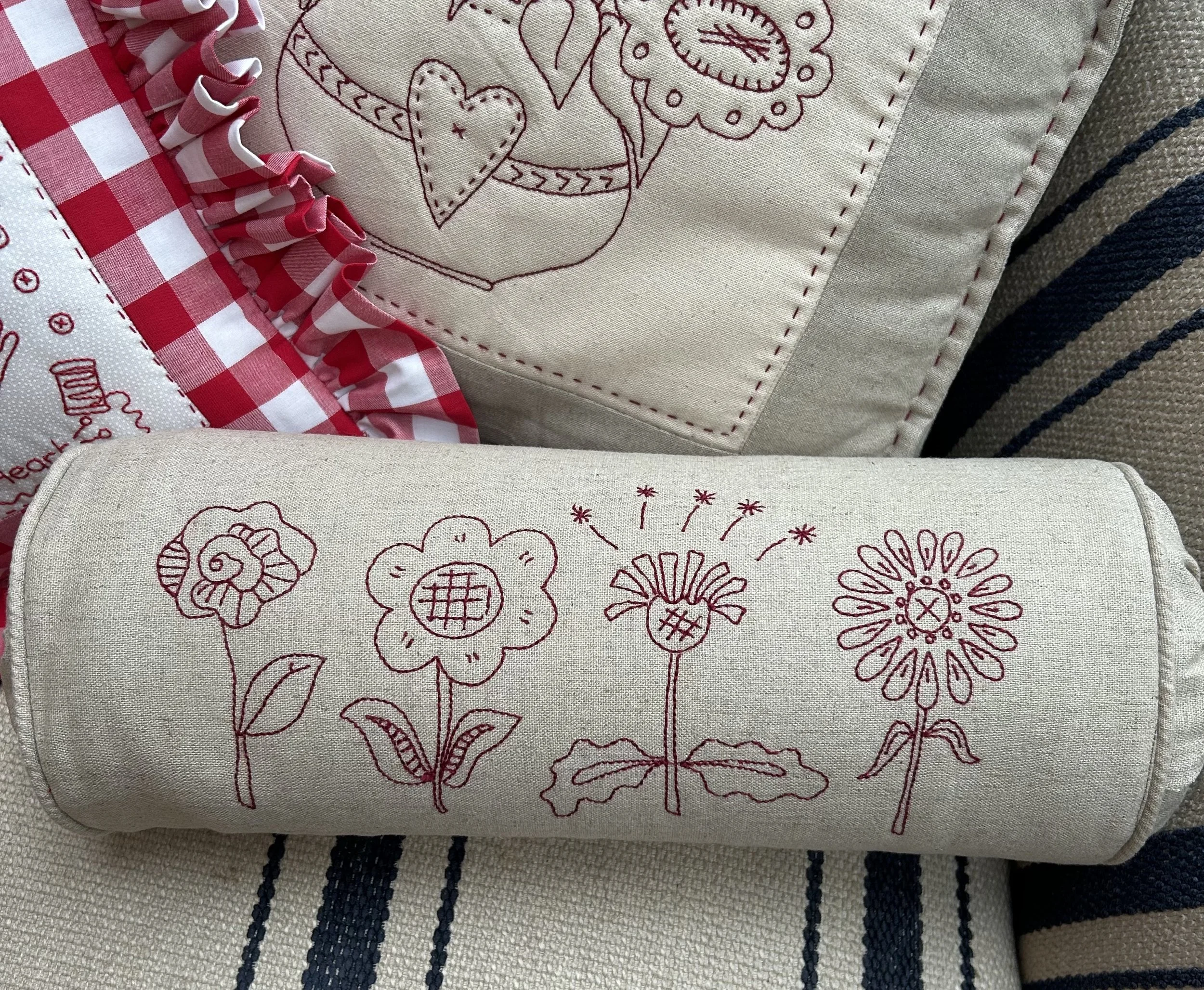 Summer Redwork Block Iron on Transfer — Dandelion Designs by Mandy Shaw