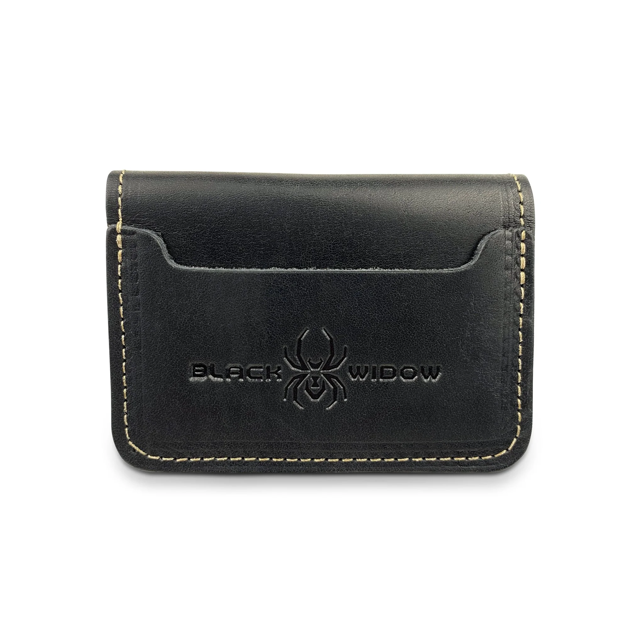 Full Grain Leather Money Clip Bifold Wallet — Black Widow Lifted Trucks