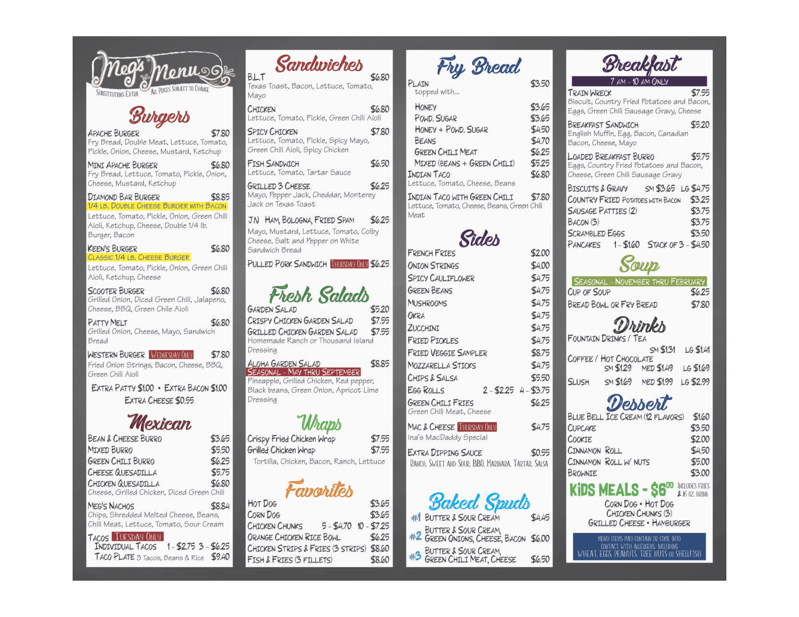 Menu — Meg's Place