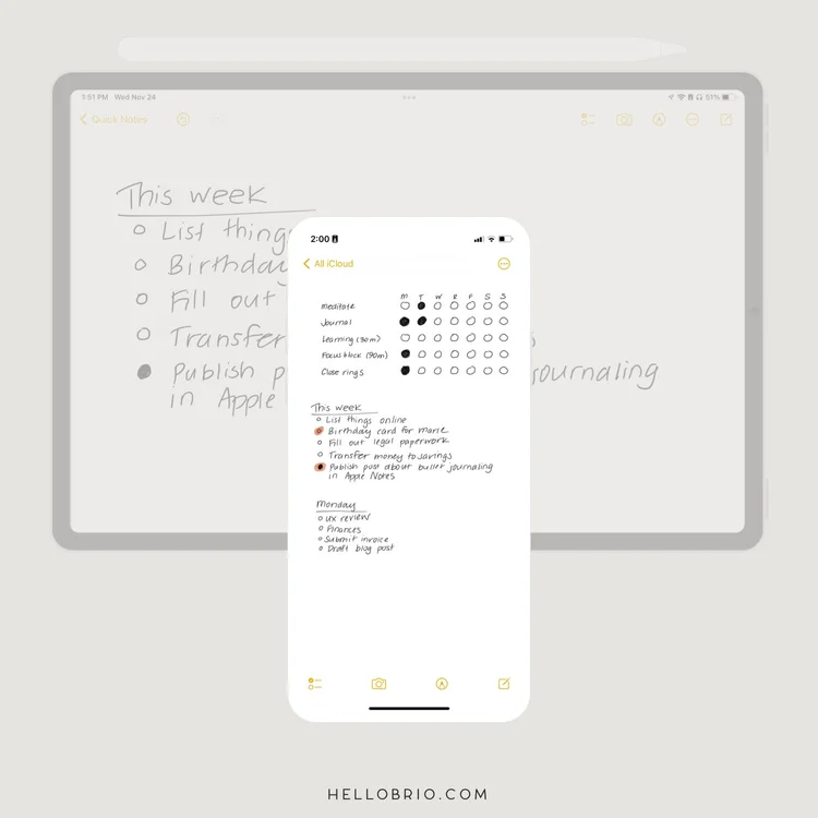 Create a digital bullet journal in Apple Notes — Hello Brio
