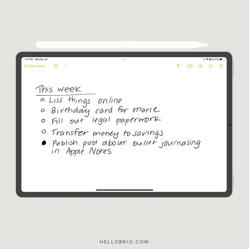 Create a digital bullet journal in Apple Notes — Hello Brio