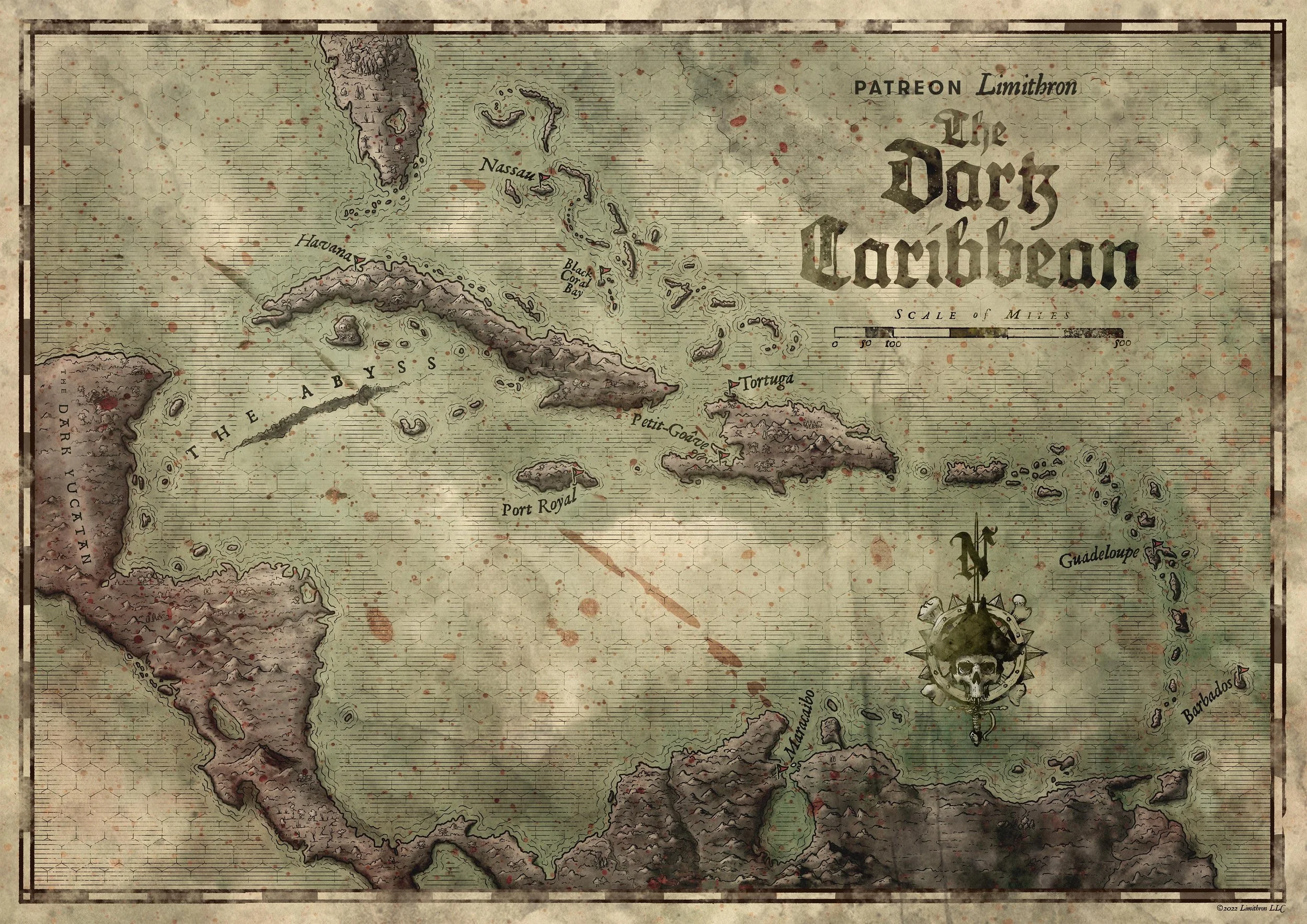 Dark Caribbean World Map & Cartography Kit by Limithron | Limithron