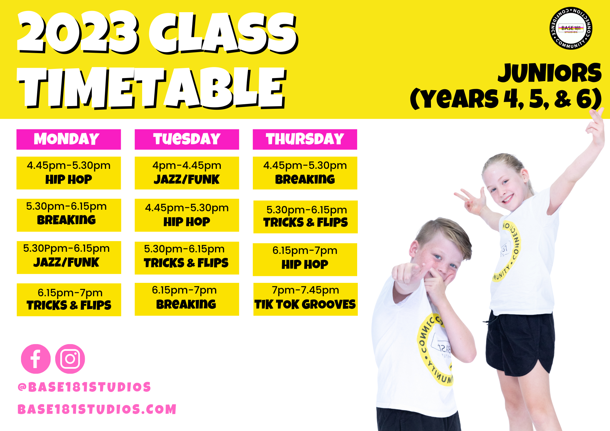 Year 4, 5 & Dance Timetable — Base181 Studios