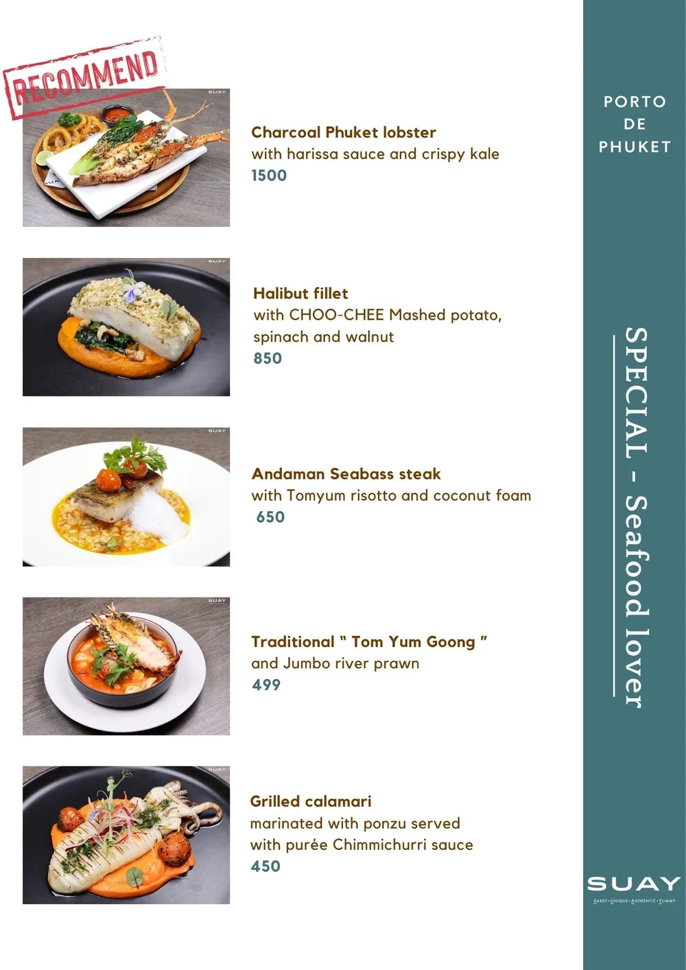 SUAY — SUAY Porto De Phuket Menu