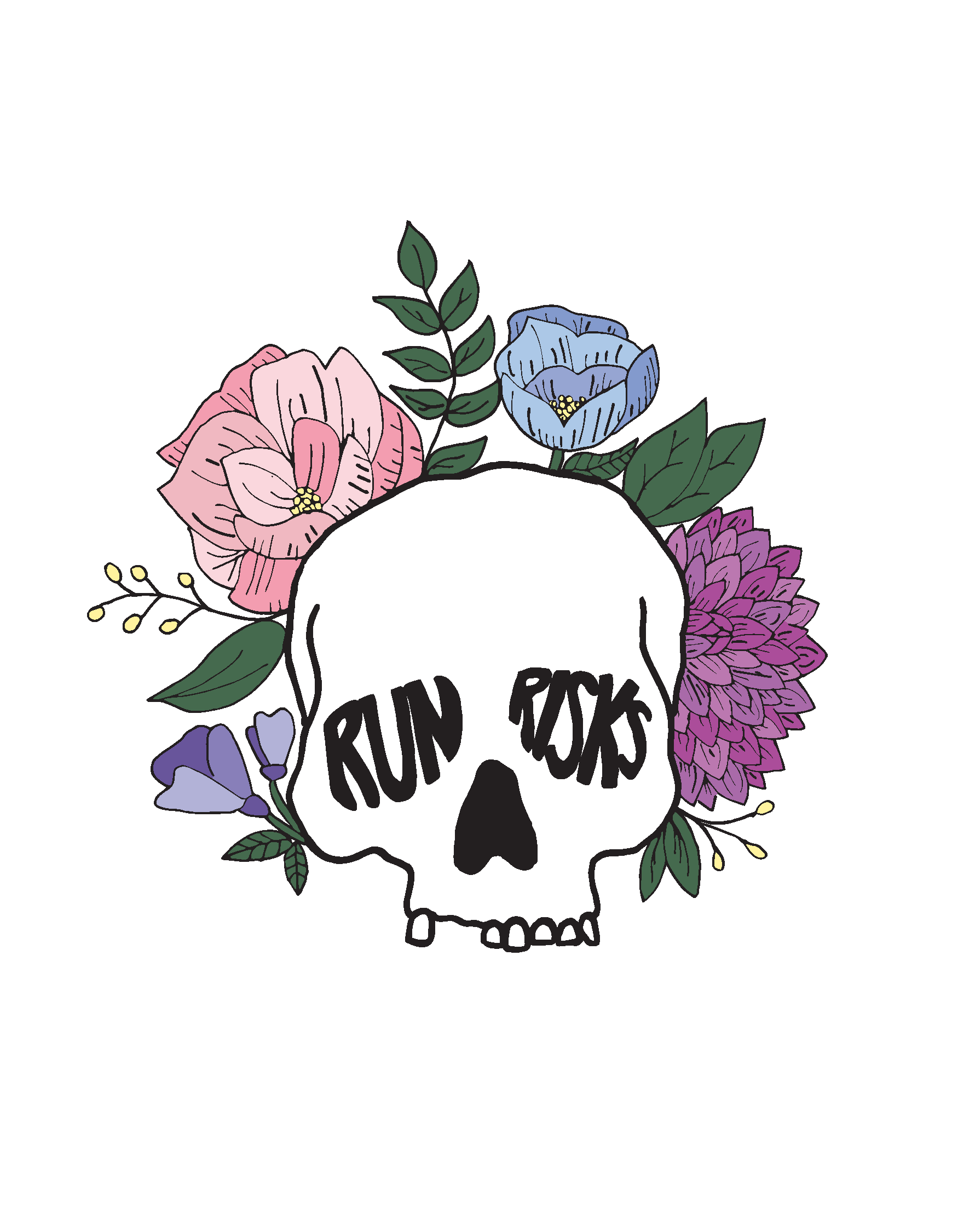 Skull Made Of Flowers Drawing