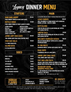 Menu — Legacy Restaurant & Lounge
