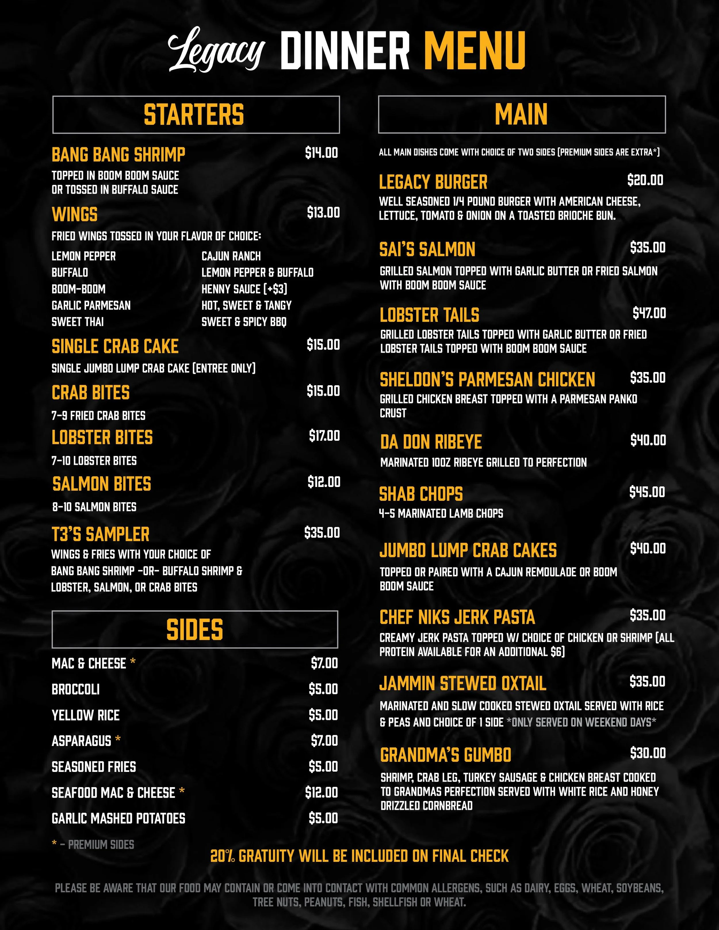 Menu — Legacy Restaurant & Lounge