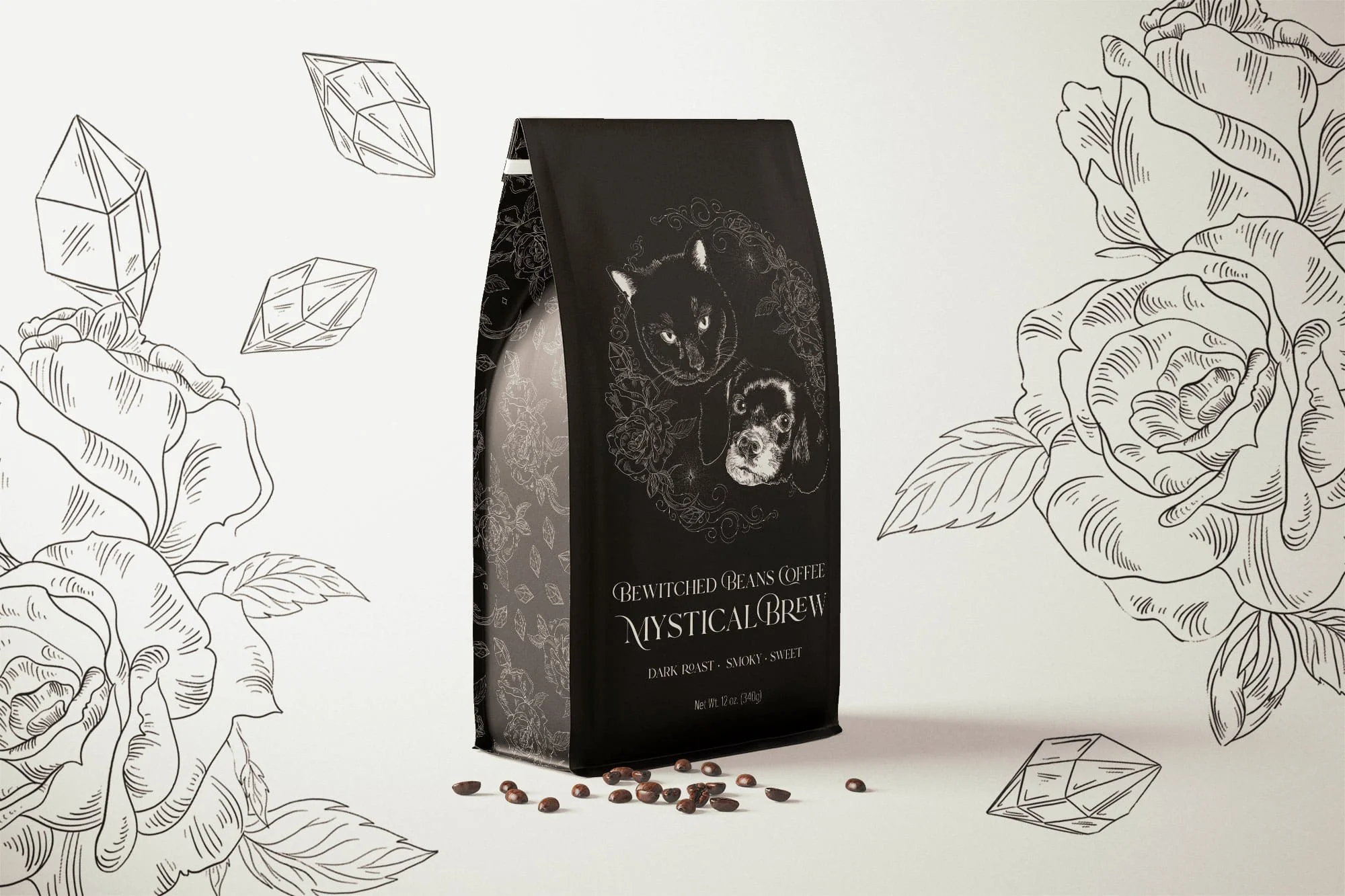 Bewitched Beans Coffee Bag Design — Flora Illustration