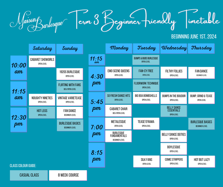 Burlesque Class Timetable — Maison Burlesque