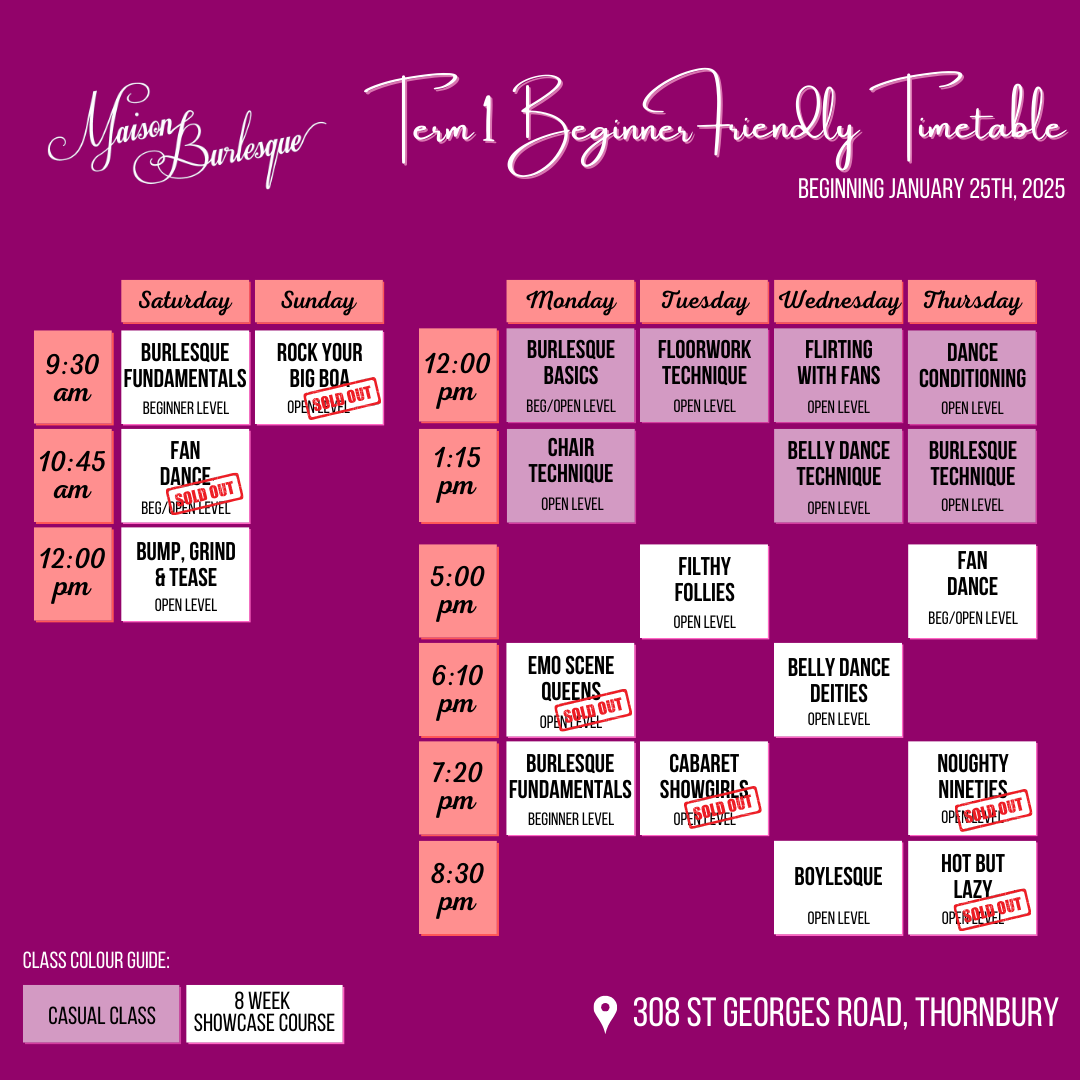 Burlesque Class Timetable — Maison Burlesque