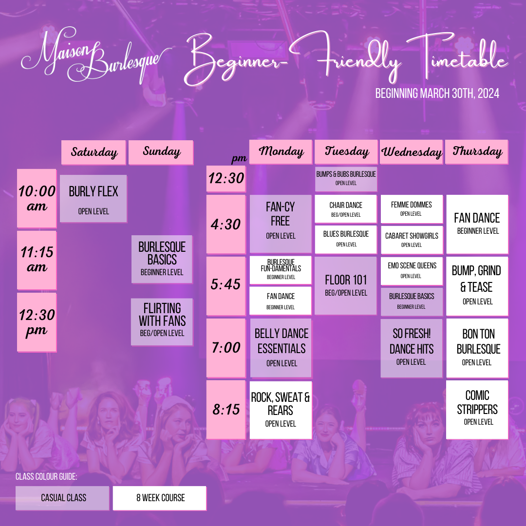 Burlesque Class Timetable — Maison Burlesque