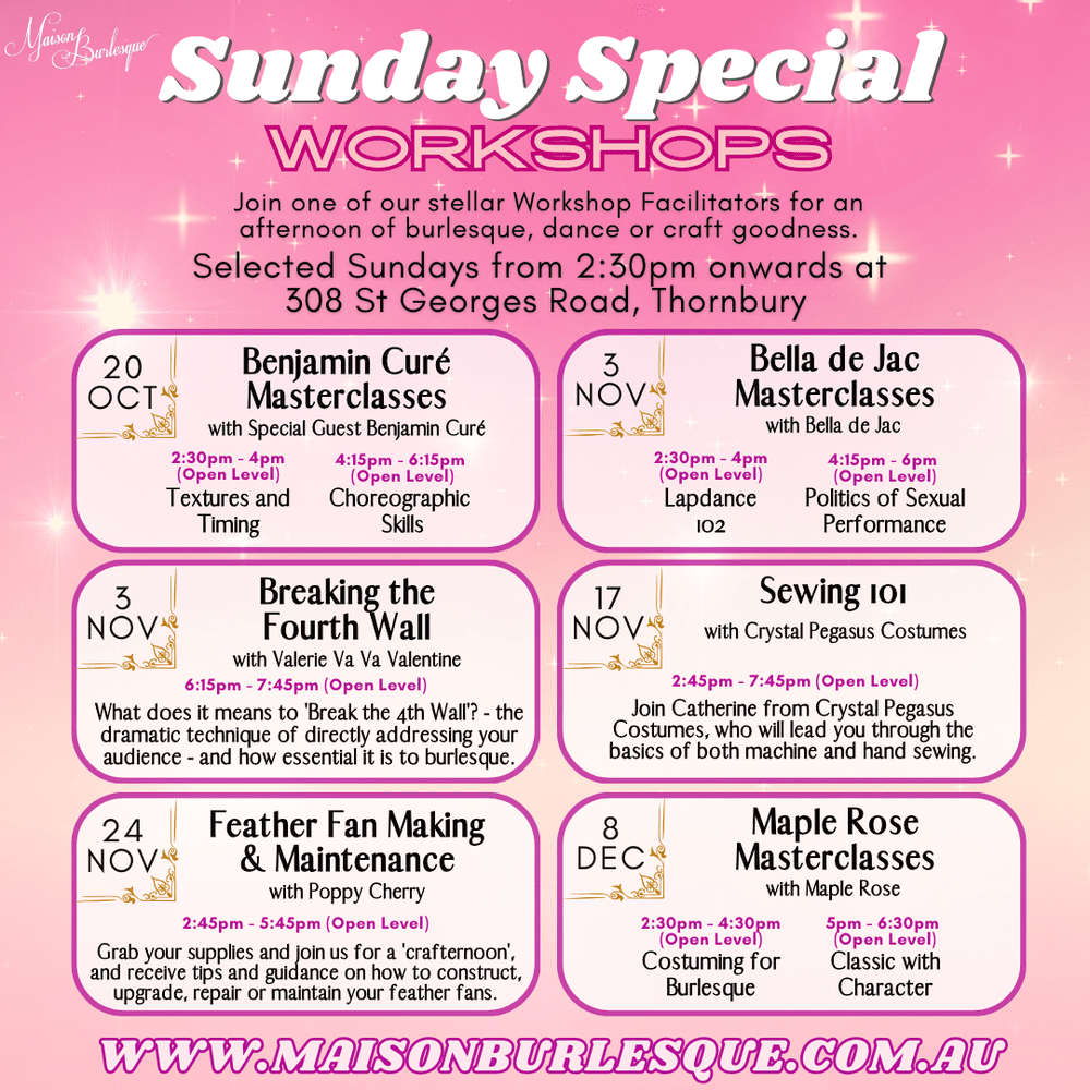Burlesque Workshop Timetable — Maison Burlesque