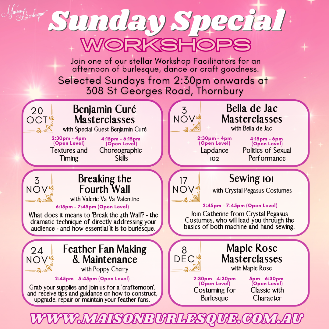 Burlesque Workshop Timetable — Maison Burlesque