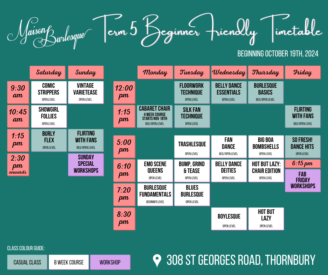 Burlesque Class Timetable — Maison Burlesque