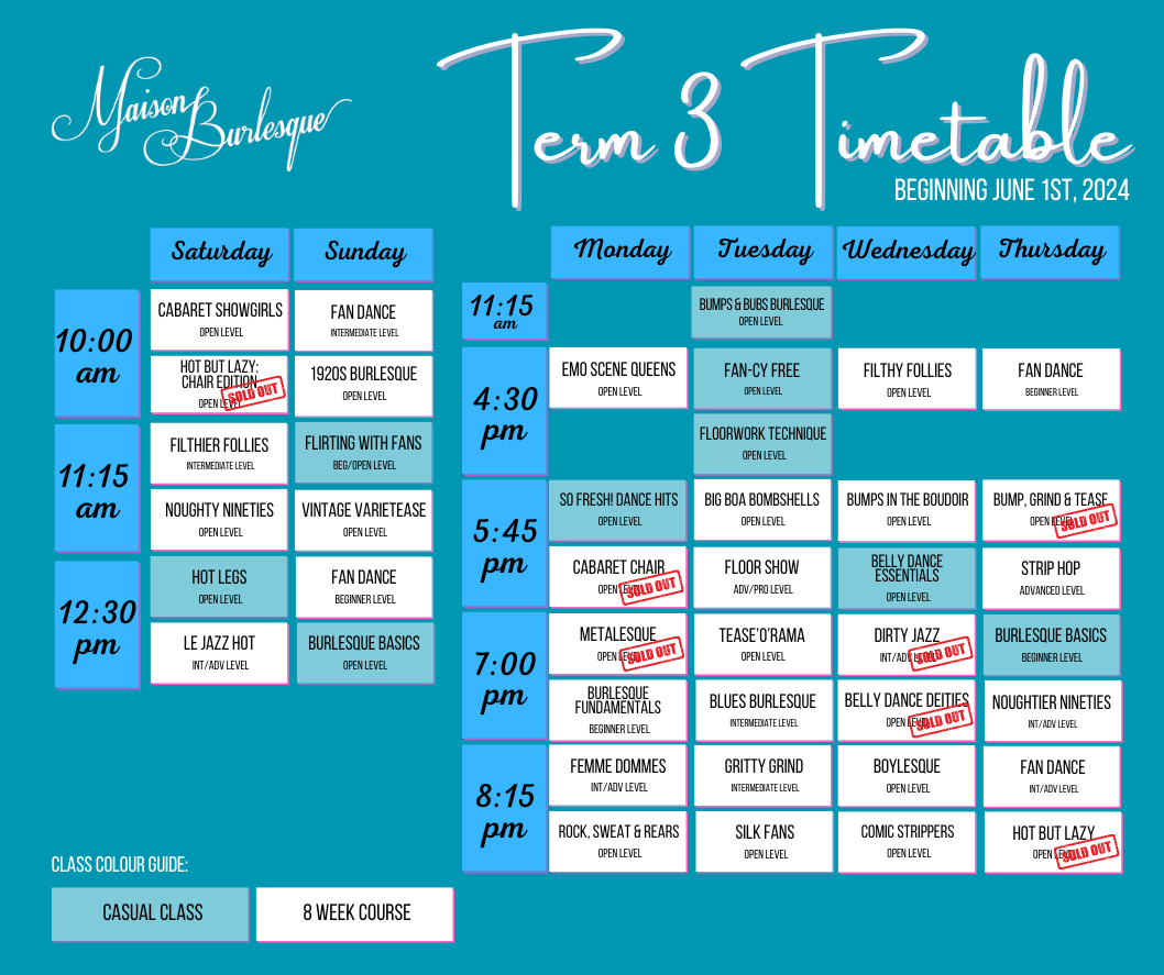 Burlesque Class Timetable — Maison Burlesque