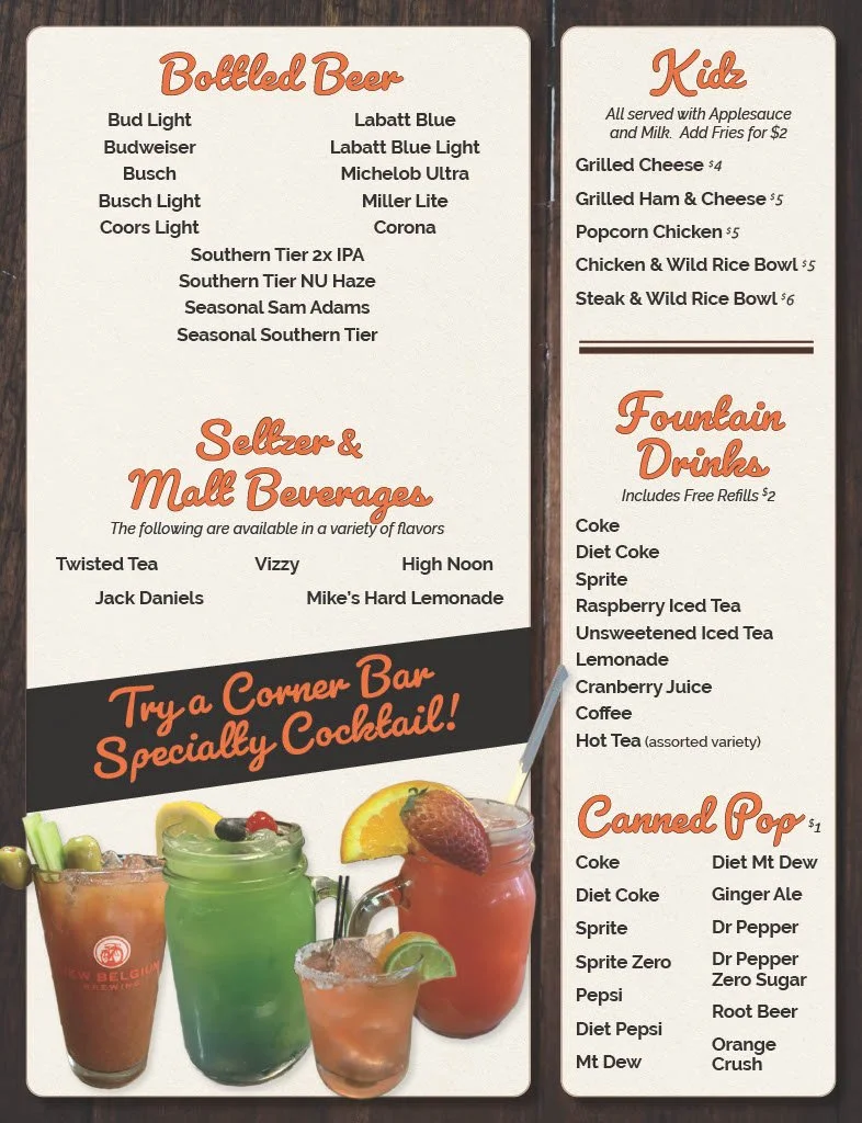 Menu | Order Online — The Corner Bar & Grillz