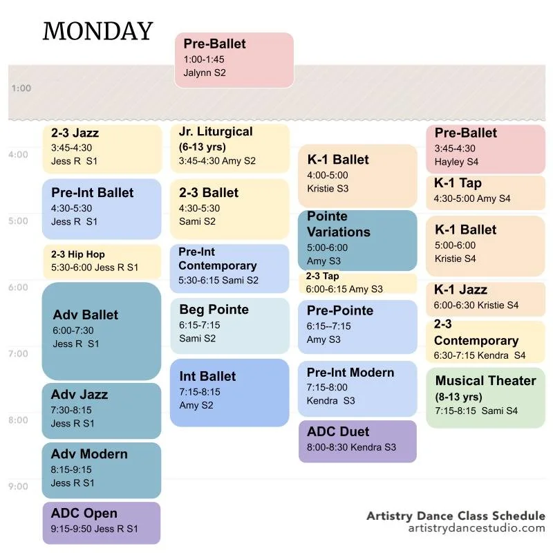 Schedule — Artistry Dance
