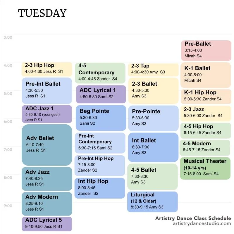 Schedule — Artistry Dance