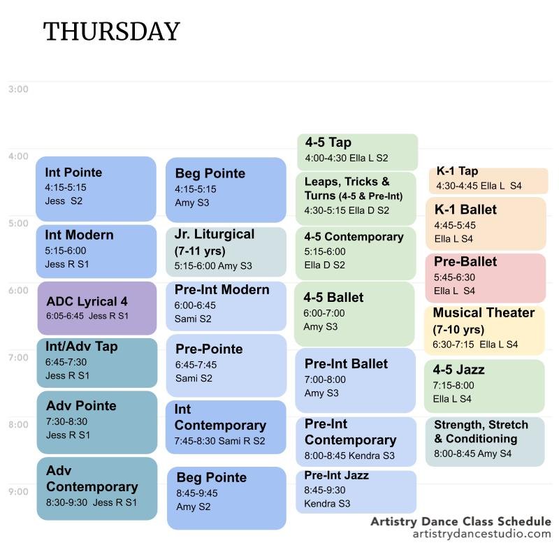 Schedule — Artistry Dance