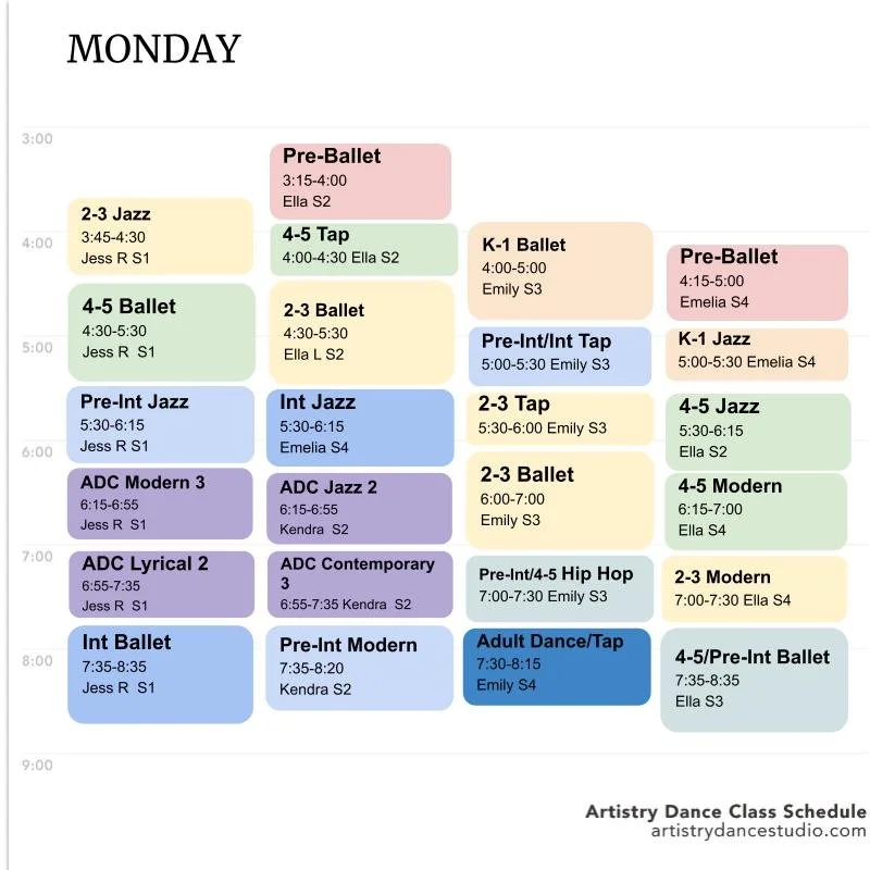 Schedule — Artistry Dance