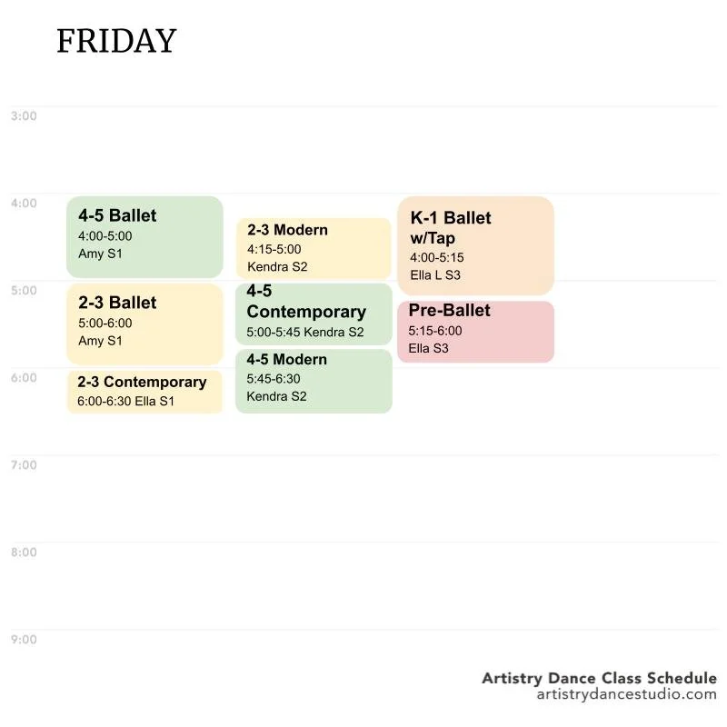 Schedule — Artistry Dance