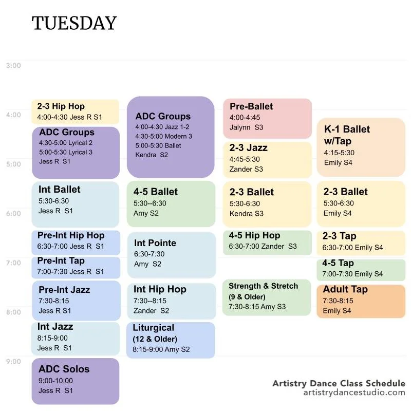 Schedule — Artistry Dance