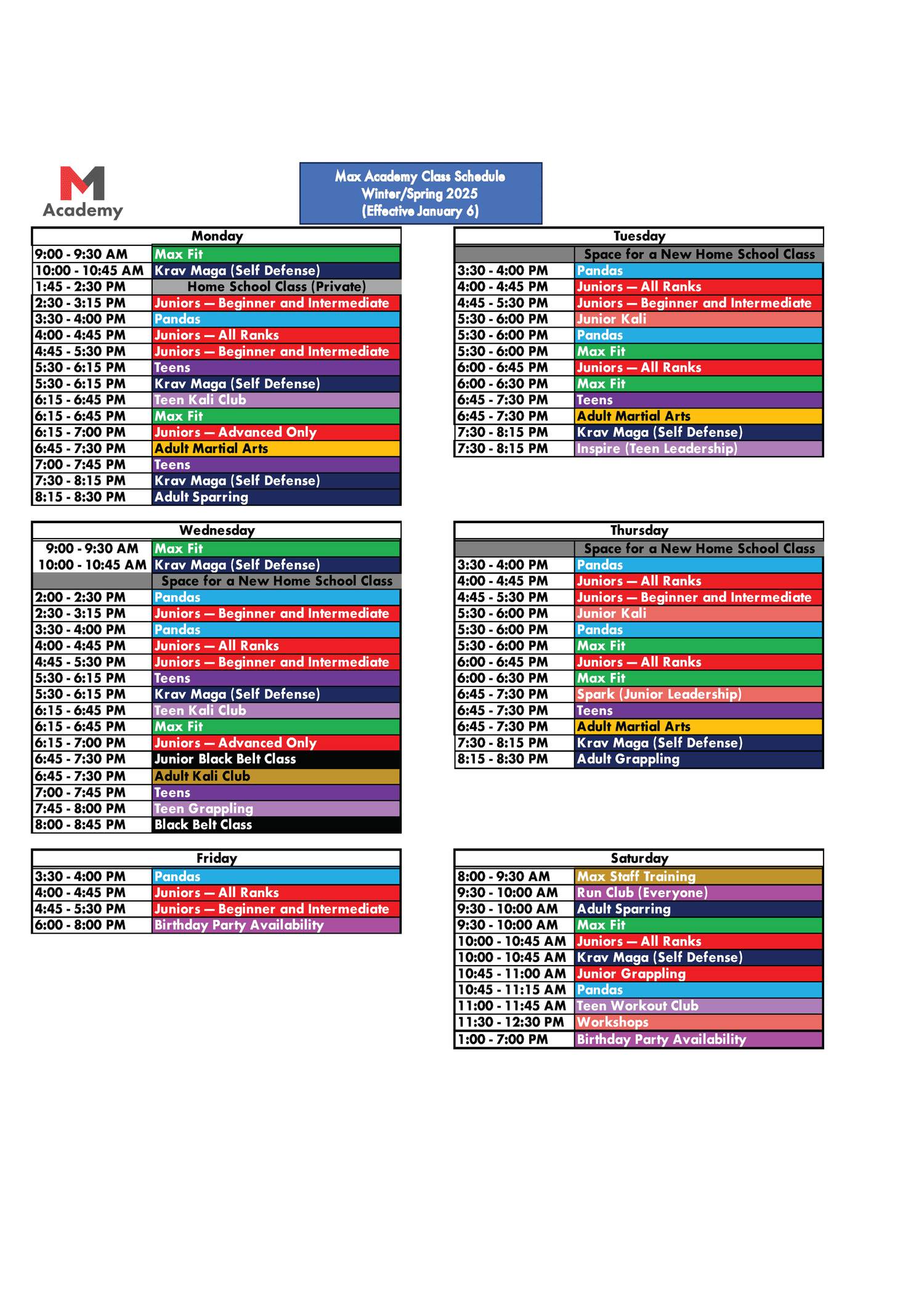 Schedule — MAX ACADEMY