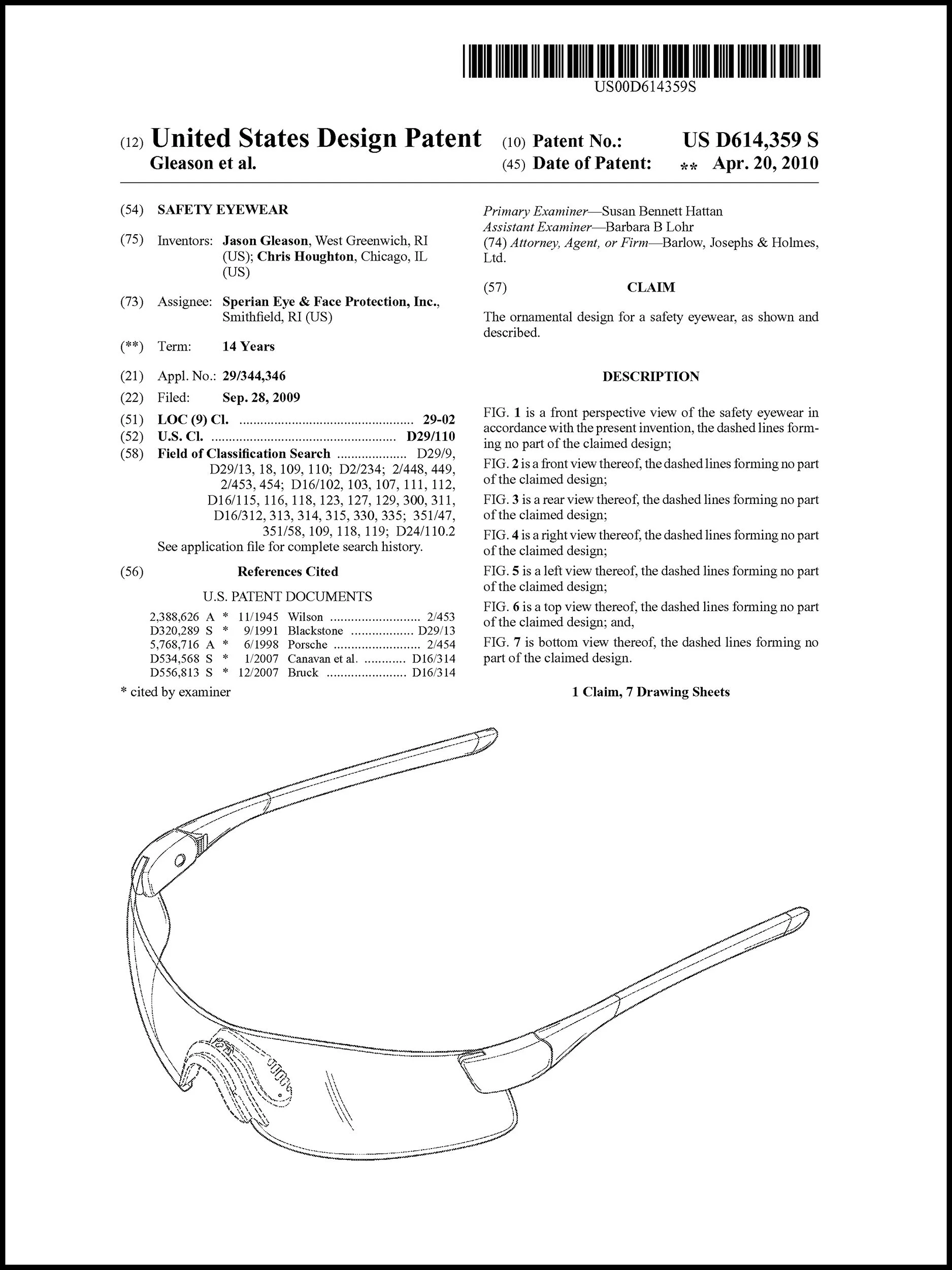 PATENTS — WAYNE J GLEASON INDUSTRIAL DESIGNER