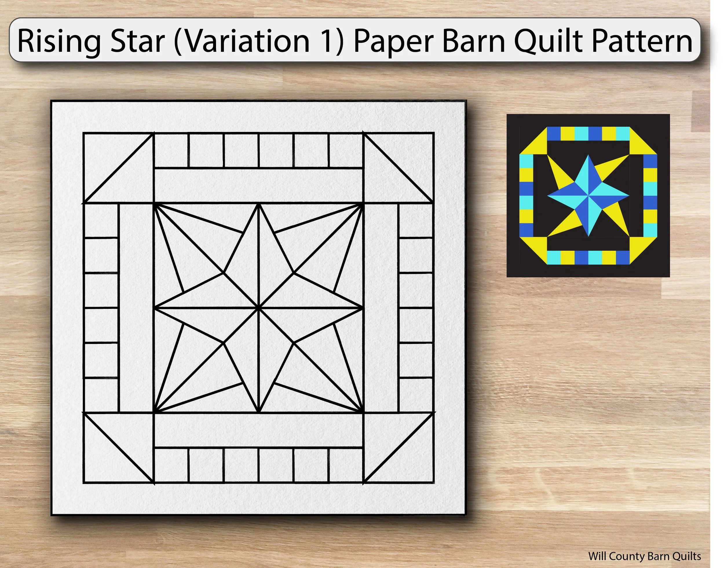 Rising Star (Variation 1) Paper Barn Quilt Pattern — Will County Barn ...